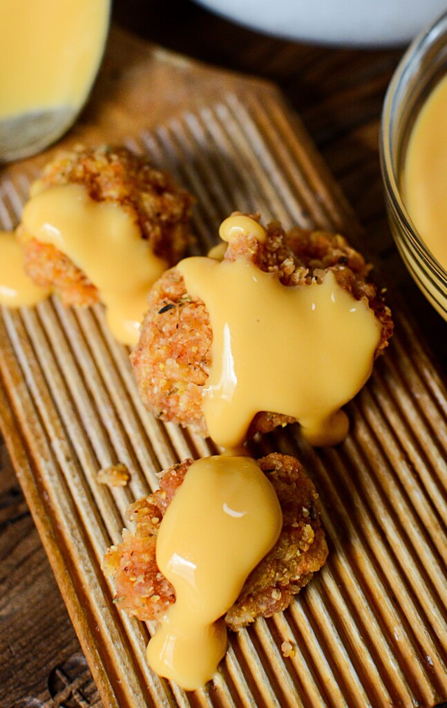 Easy Popcorn Pork Bites with Gooey Cheese Sauce