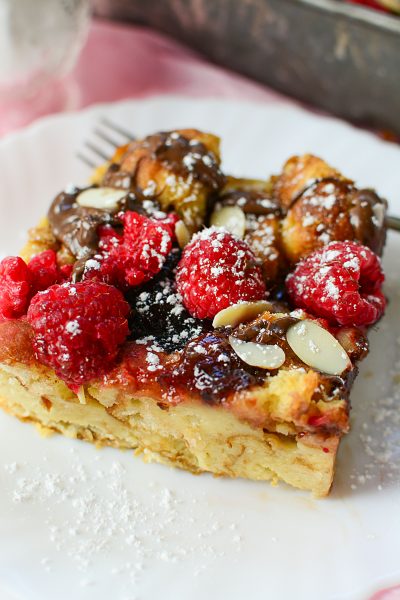 Raspberry Donut Bread Pudding with Nutella