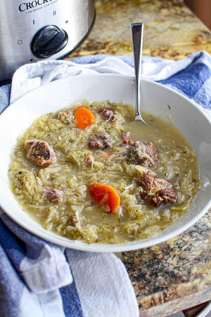 Easy CrockPot Neck Bone Soup with Sauerkraut
